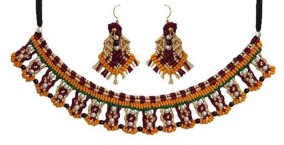 Macrame Thread Necklace and Earrings