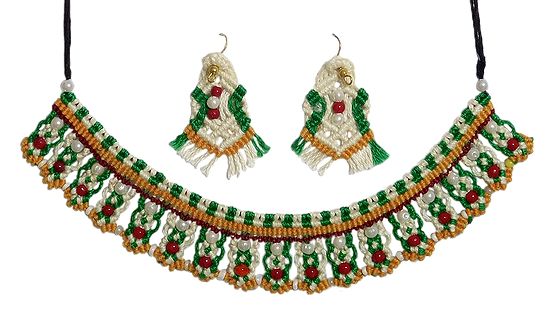Macrame Thread Necklace and Earrings