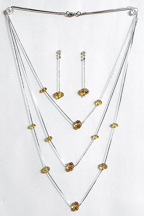 Chrome Yellow Crystal Bead Three Layer Necklace