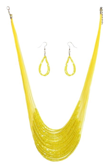 Light Yellow Bead Necklace and Earrings