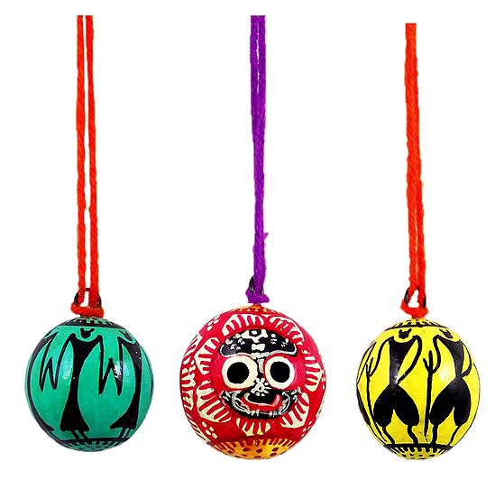 Set of 3 Hand Painted Hanging Betel Nut