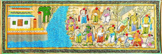 Hanuman and Vanar Sena - Pata Painting on Tussar