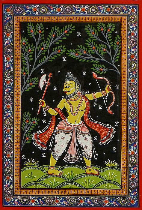 Parashurama Avatar - Pata Painting on Patti - 18.5 x 12.5 inches