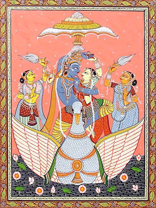 Radha Krishna - Orissa Paata Painting on Canvas - 18 x 14 inches
