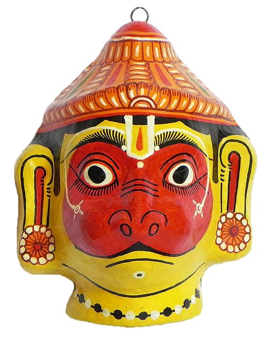 Papier Mache Hanuman Mask - 5.75 x 4.75 x 3 inches