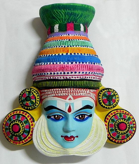 Krishna Mask from Mahabharata in Kathakali Style - Wall Hanging