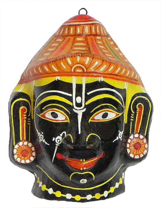 Papier Mache Lord Krishna Mask - 6 x 4.5 x 3 inches