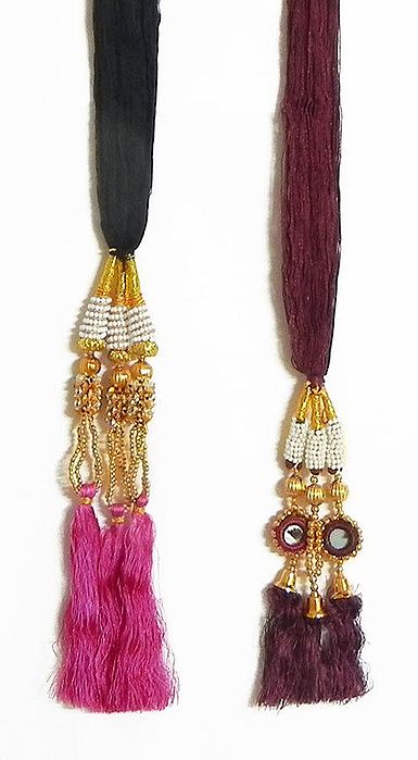 A Pair of Parandi - For Hair Braids with Pink and Maroon Tassels