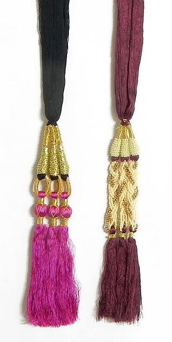 A Pair of Parandi - For Hair Braids with Pink and Maroon Tassels