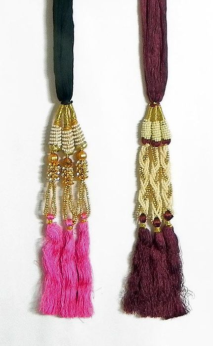 A Pair of Parandi - For Hair Braids with Pink and Maroon Tassels