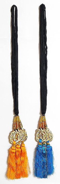 Saffron and Cyan Thread Parandi for Hair Braid - 32 inches Each