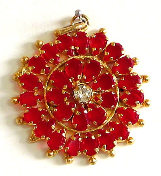 Dark Saffron Stone Studded Circular Pendant
