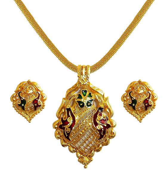 Gold Plated Chain with Pendant and Earrings
