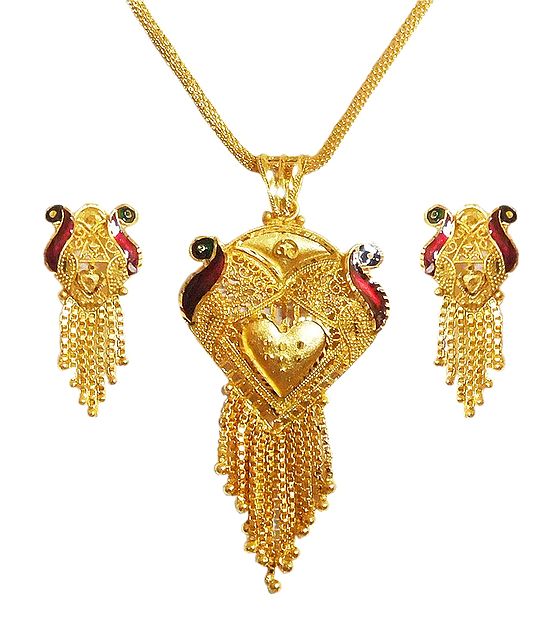 Gold Plated Pendant with Chain and Earrings