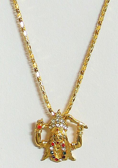 Gold Plated and Stone Studded Kali Pendant with Chain