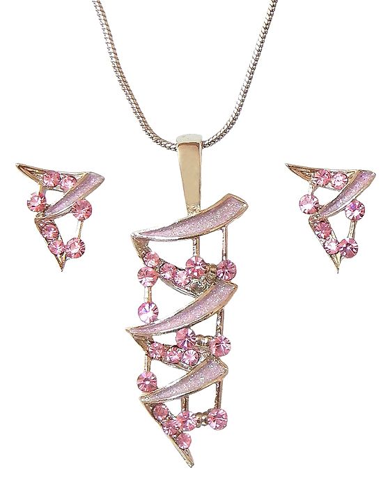 Buy Pink Stone Studded Pendant Set