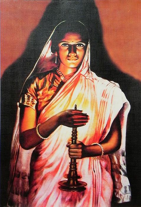 Lady with the Lamp - S.L. Halankar Painting (Wall Hanging)