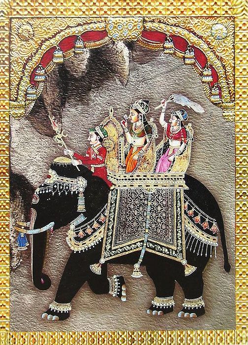 Queen Riding on a Royal Elephant - Poster - 17.25 x 12.25 inches - Unframed