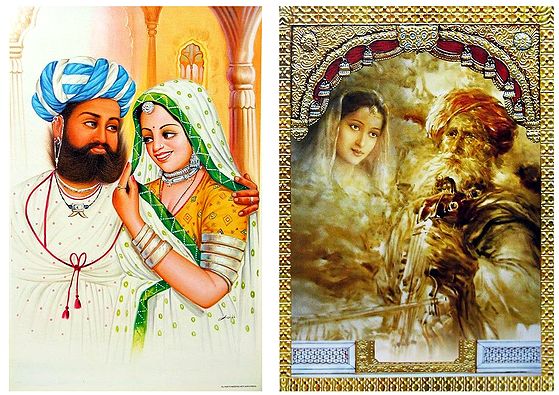 Rajput Couple and Musician - Set of 2 Unframed Posters