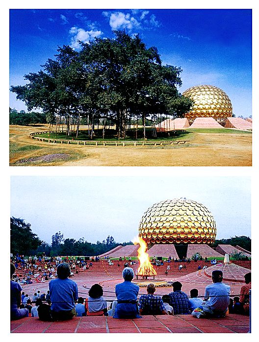 Matrimandir and Banyan Tree, Pondichery