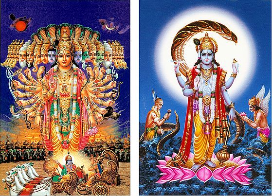 Vishvaroop Darshan and Vishnu - Two Postcards - 6 x 4 inches - Unframed