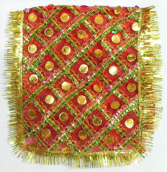 Red Chunni with Zari and Sequin Work for Matarani