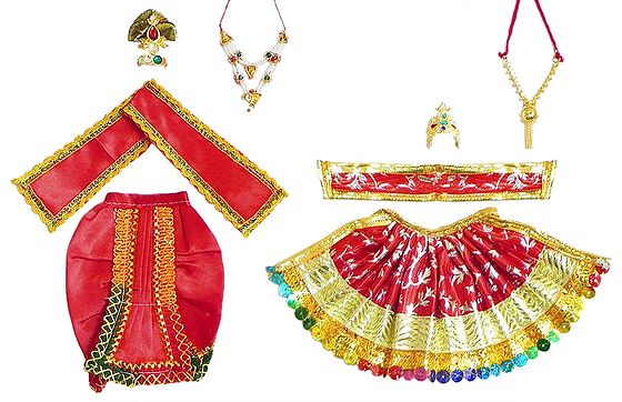 Red Dresses and Accessories for 8 Inches Radha Krishna Idols