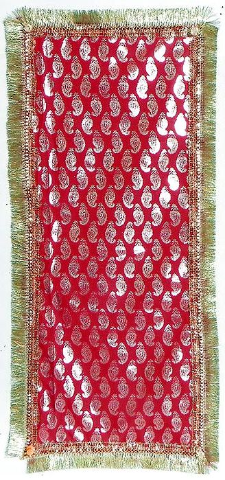 Red Chunni with Silver Paisley Block Print for Matarani