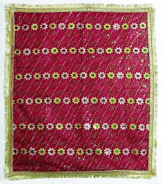 Red Chunni with Zari and Sequin Work for Matarani - 38 x 32 inches