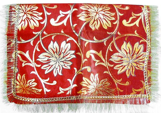Red art Silk Chunni with Zari Border for Bhagawati - 11 x 43 inches