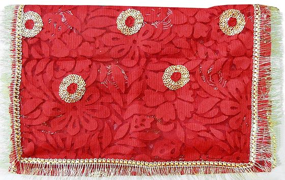 Red Chunni with Zari and Sequin Work for Bhagawati - 11 x 43 inches