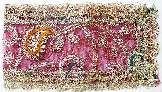 Red Net Chunni with Zari and Sequin Work - 5 x 18 inches
