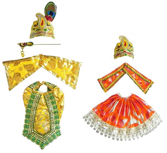 Yellow and Red Dresses and Accessories for 6 Inches Radha Krishna Idols