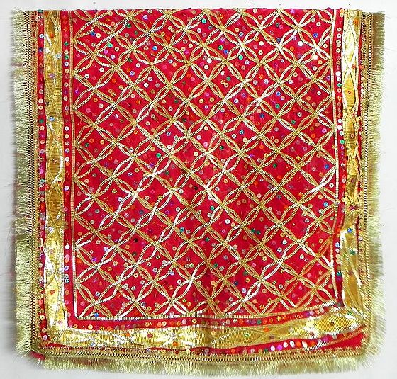Red Chunni with Zari and Sequin Work for Goddess Bhagawati