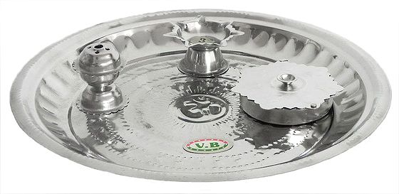 Stainless Steel Puja Thali with Ritual Accessories