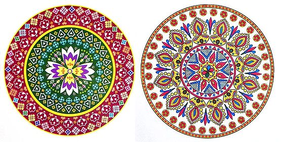 Set of Two Multicolor Ritual Sticker Rangoli Print on Paper