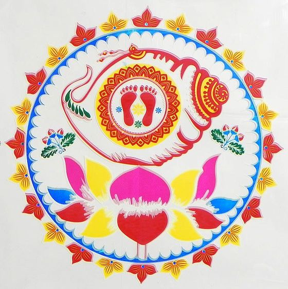 Colorful Alpana Print on Transparent Sheet - Dia - 13 inches