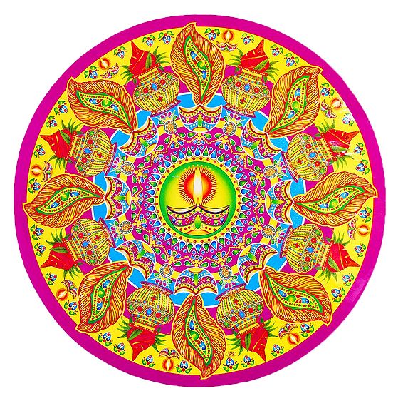 Diya and Kalash Design on Sticker Rangoli