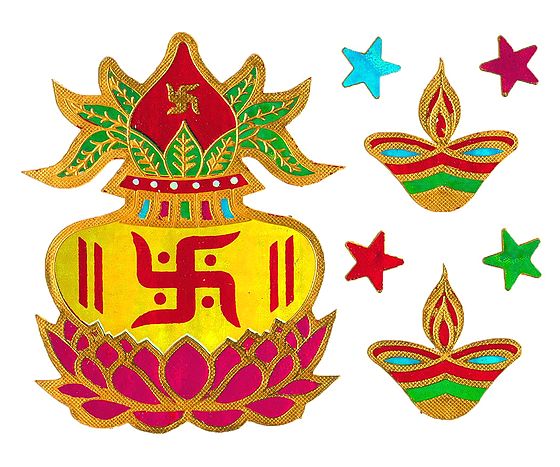 Mangal Kalash with Coconut - Print Sticker - Kalash- 4 x 3 in.