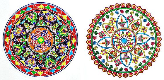 Set of Two Multicolor Ritual Sticker Rangoli Print on Paper