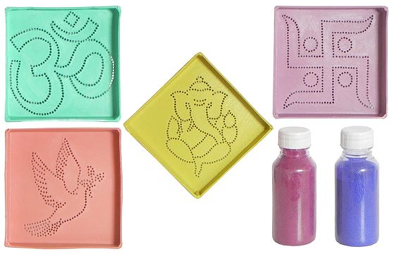 4 Rangoli Design with 2 Colorful Powder