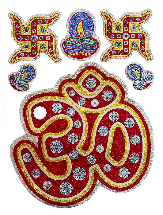 Om, Swastik and Diya on Card Paper Sticker