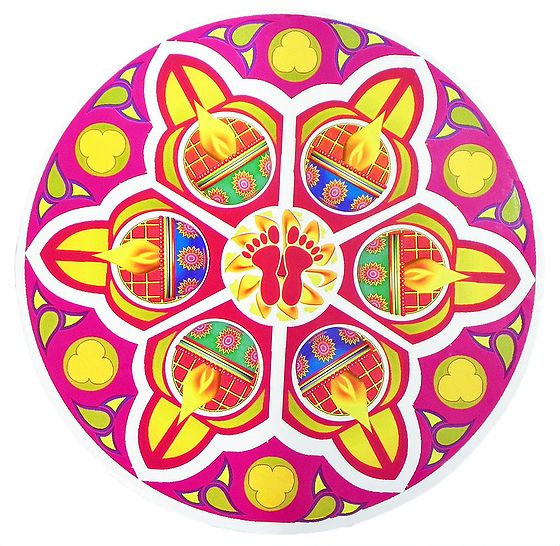 Colorful Sticker Rangoli Charan and Diya Print on Paper
