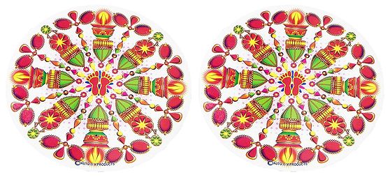 Set of Two Colorful Sticker Rangoli Print on Paper