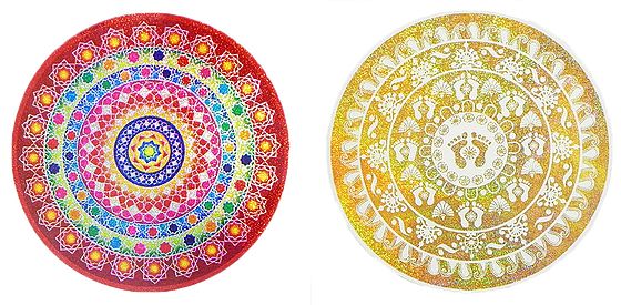 Pair of Glittered Colorful Sticker Rangoli Print on Paper