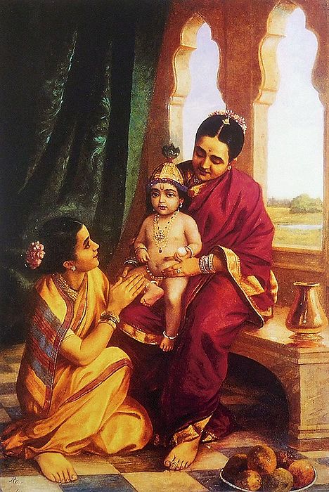 Yashoda with Krishna - Ravi Varma Reprint