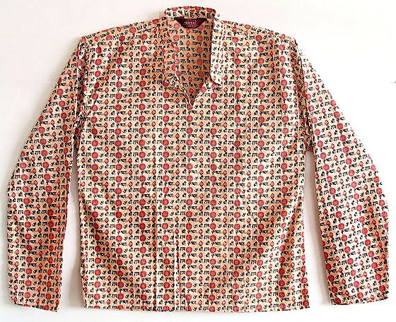 Full Sleeve Short Peach Kurta with Red and Black Sri Ram and Sri ...