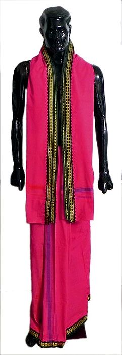 Crimson Red Lungi and Angavastra with Red and Green Border for ...