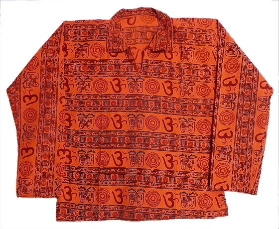 Full Sleeve Dark Saffron Short Kurta with Om Print