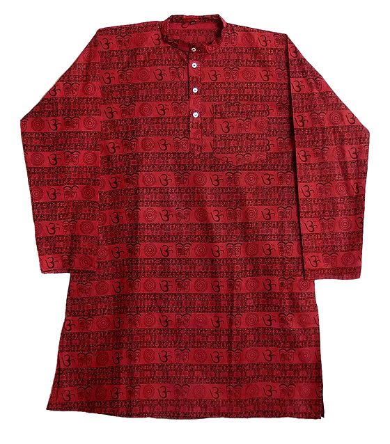 Red Long Cotton Kurta with Om Print